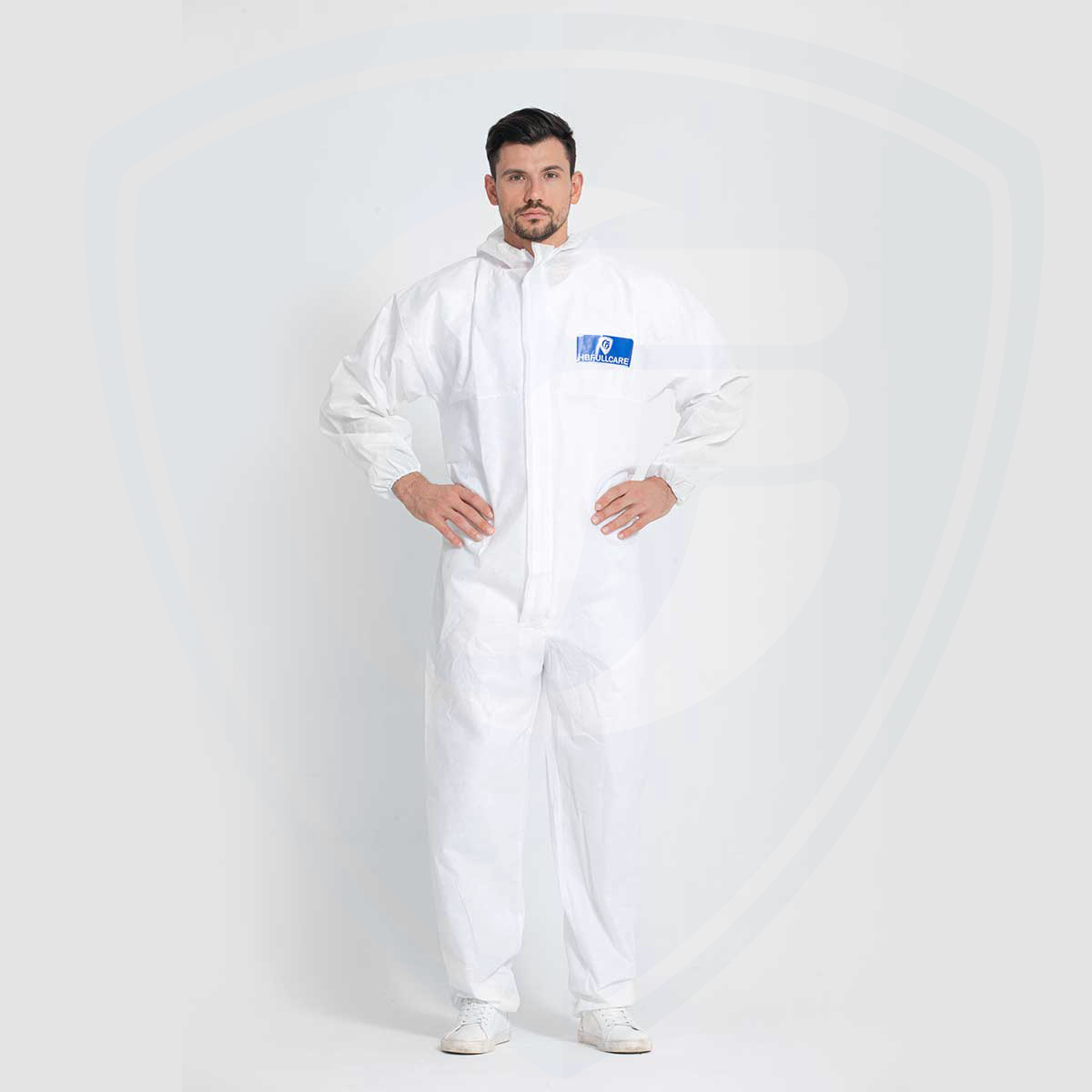 White SMS Disposable Coverall Hooded Type 5/6 Protective Overalls Suit ...